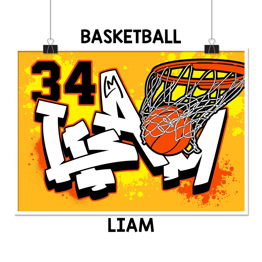 BASKETBALL GRAFFITI POSTER Custom Personalized With Your Name & Team ...