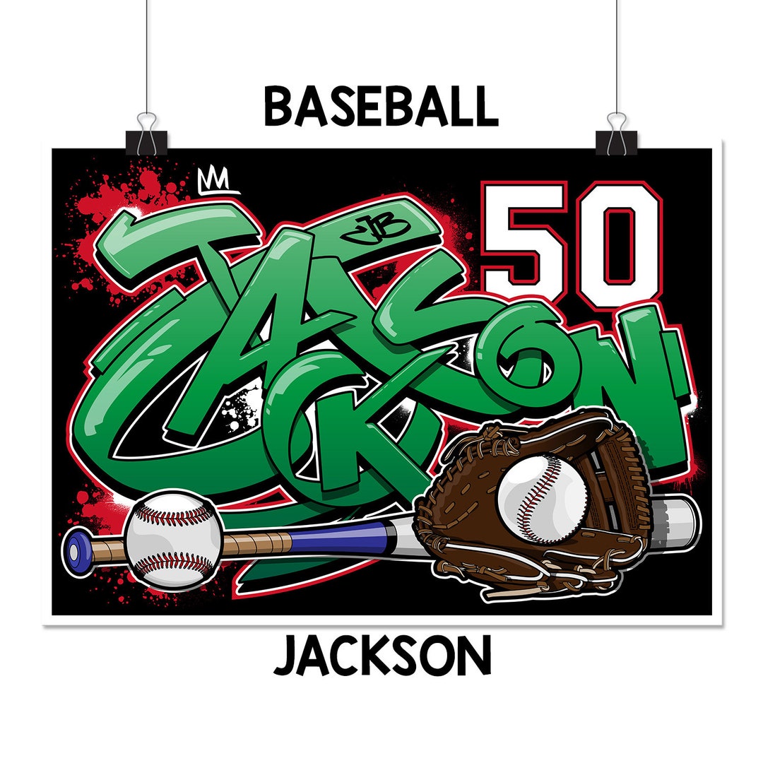 BASEBALL GRAFFITI POSTER Custom Personalized With Your Name & Team # ...