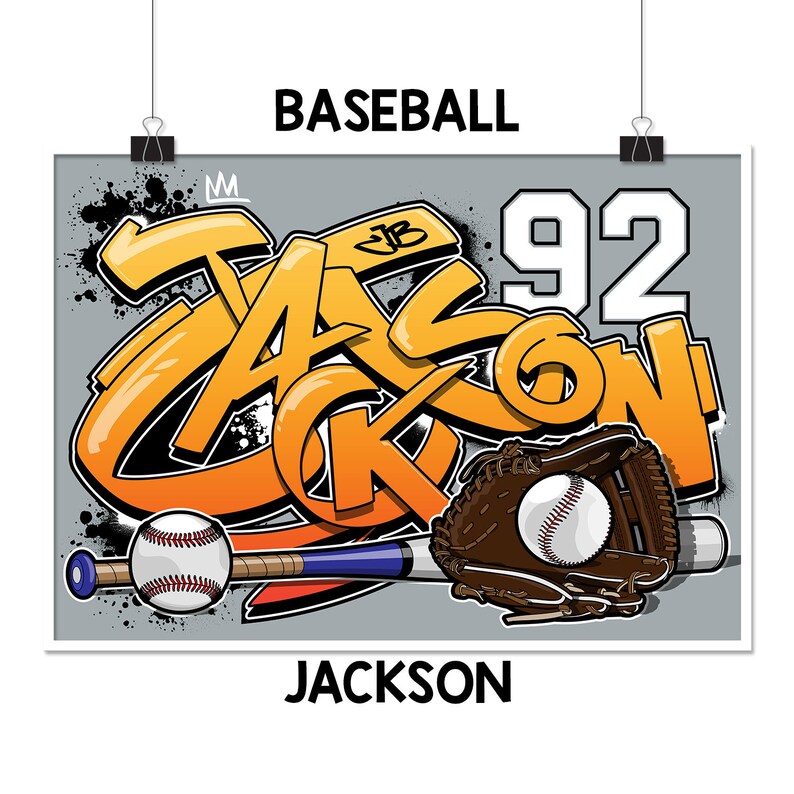 BASEBALL GRAFFITI POSTER Custom Personalized With Your Name and Team # ...