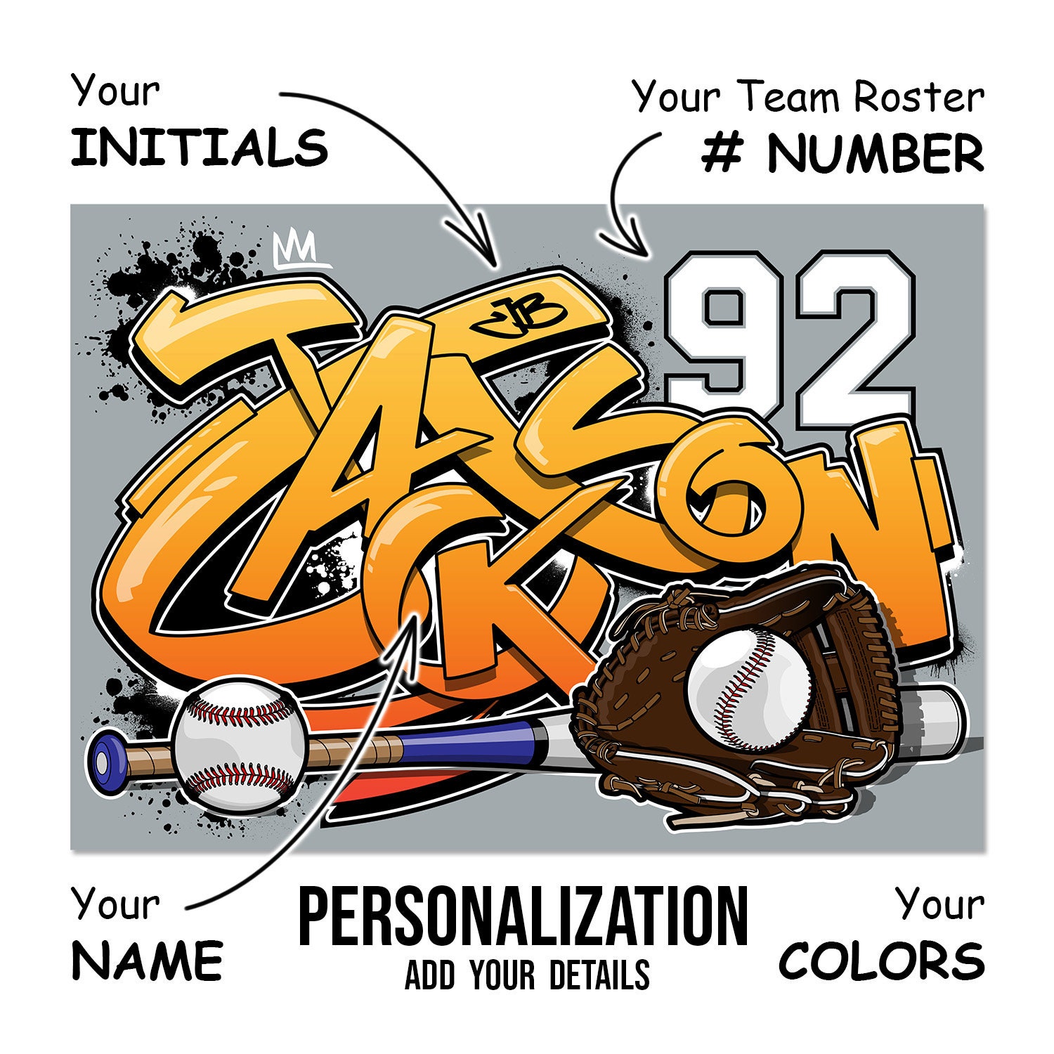 BASEBALL GRAFFITI POSTER Custom Personalized With Your Name and Team # ...