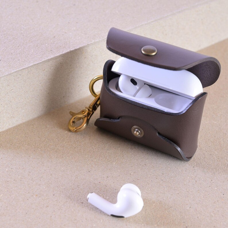 Case for Apple Airpods: Dark Brown Italian Leather Cover With Monogram ...