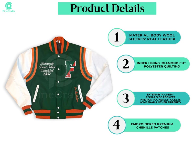 Florida A M University Letterman Jacket Green & White Varsity Jacket ...