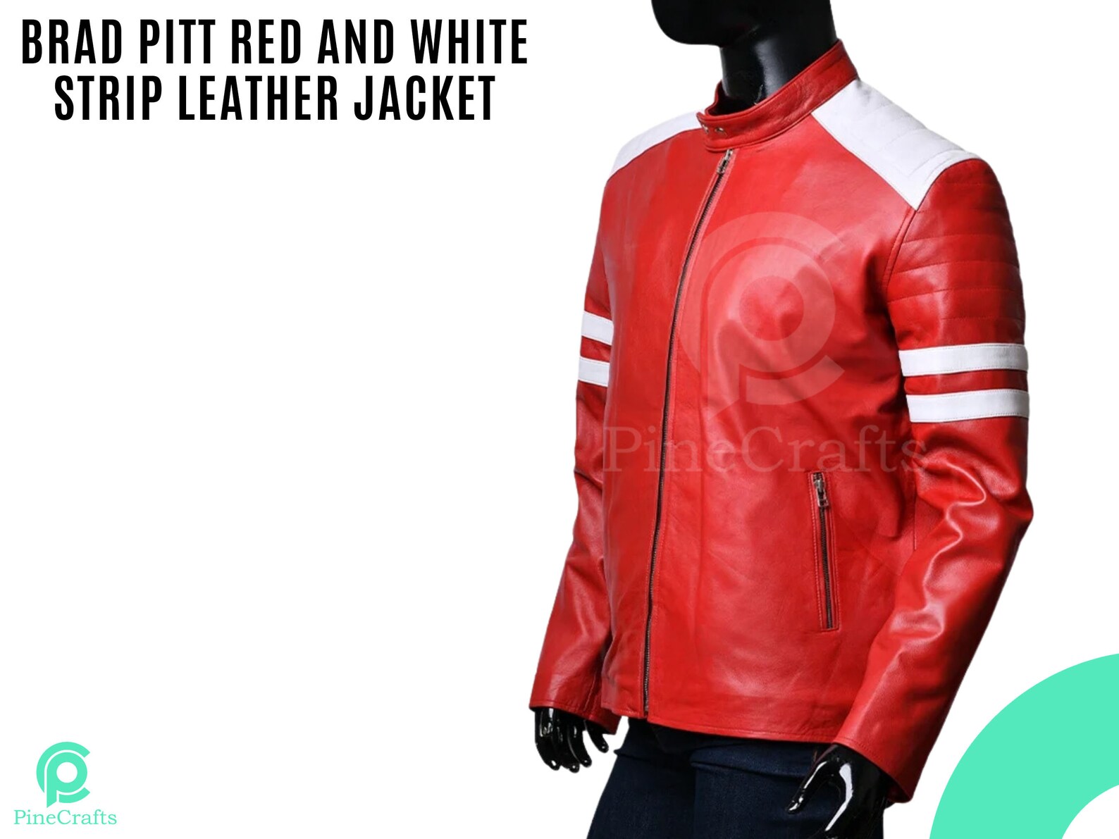 Brad Pitt Jacket Adida Red Biker Leather Jacket Fight Club Tyler Durden ...