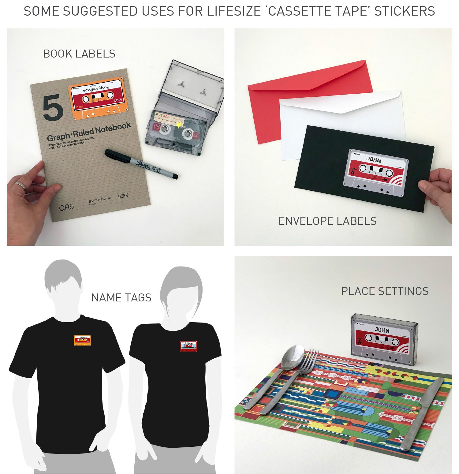 12 X LIFESIZE Cassette Tape Stickers, *write Your Own Labels*, Packed ...