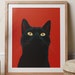 Black Cat Print, Bold Red Modern Feline Wall Art, Vibrant Home Decor - Etsy
