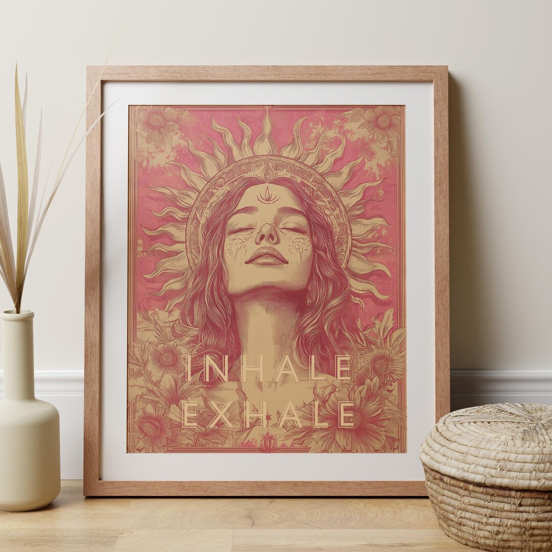 Inhale Exhale Meditation Wall Art, Boho Sun Goddess Poster, Mindful ...