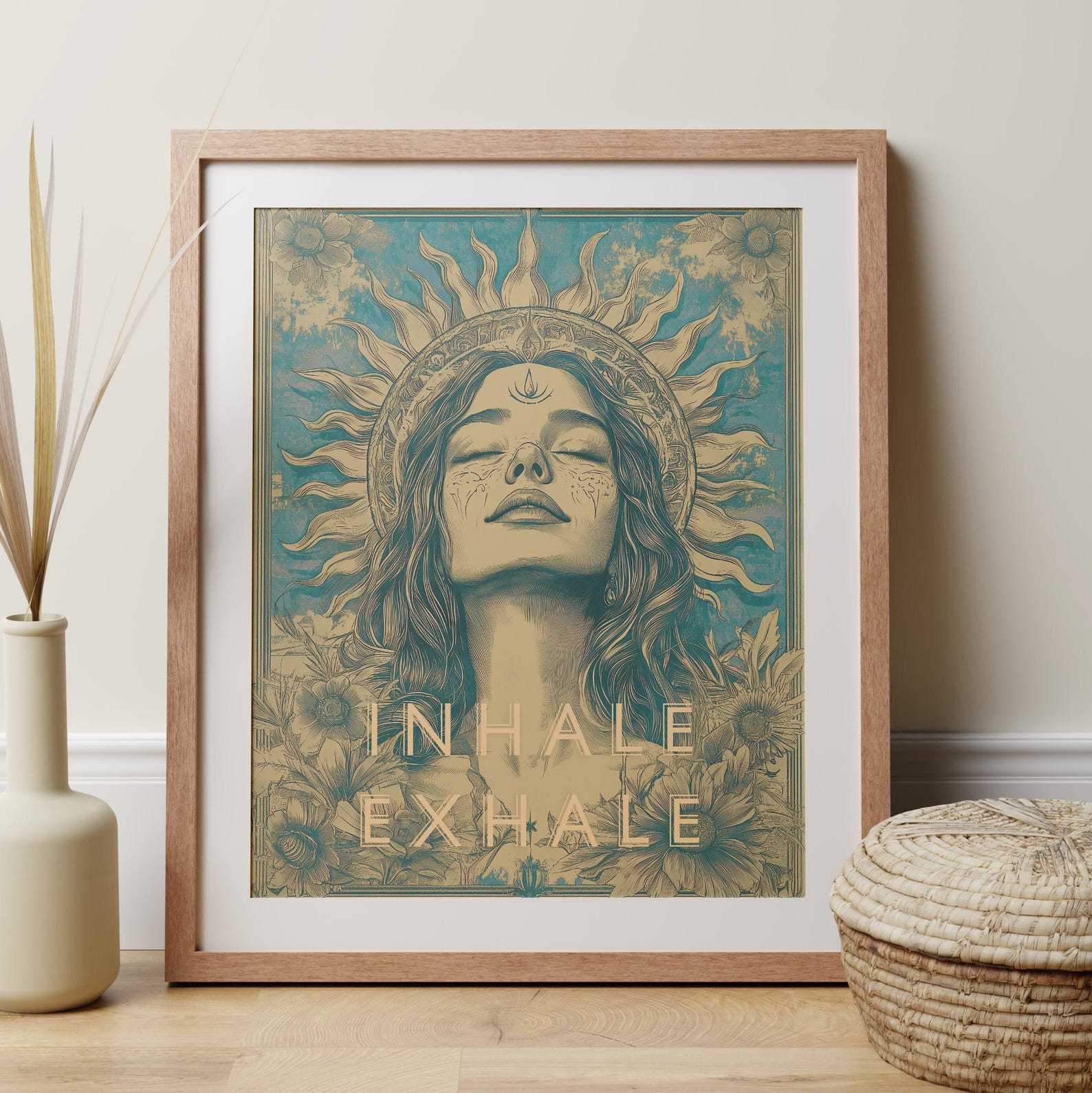 Inhale Exhale Meditation Wall Art, Boho Sun Goddess Poster, Mindful ...