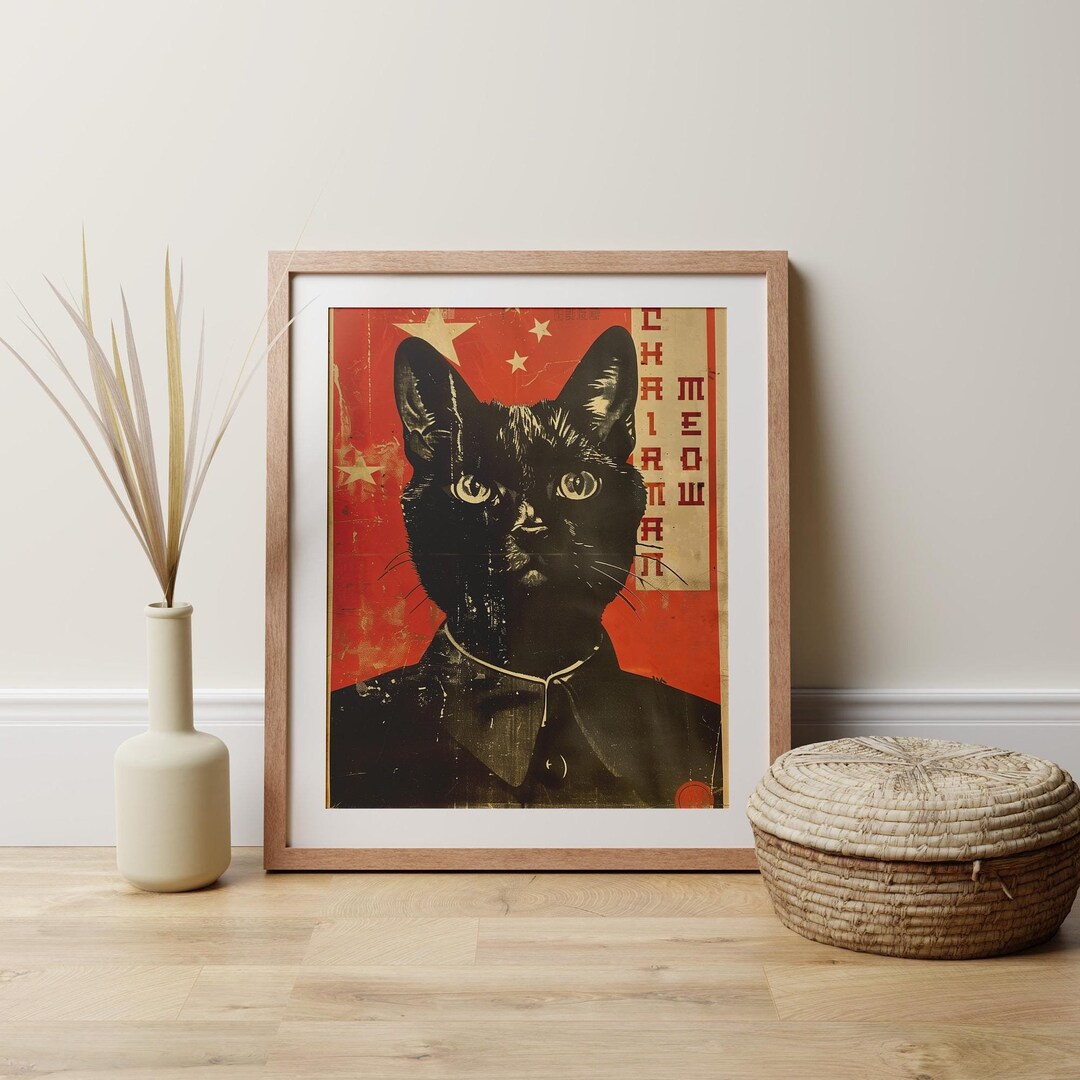 Revolutionary Cat Poster, Funny Animal Print of Chairman Meow, Chinese ...