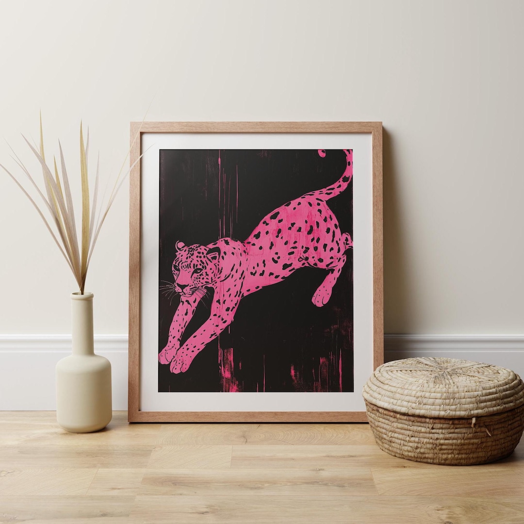 Trendy Pink Leopard Print Wall Art Pink Cheetah Poster, Vibrant Big Cat ...