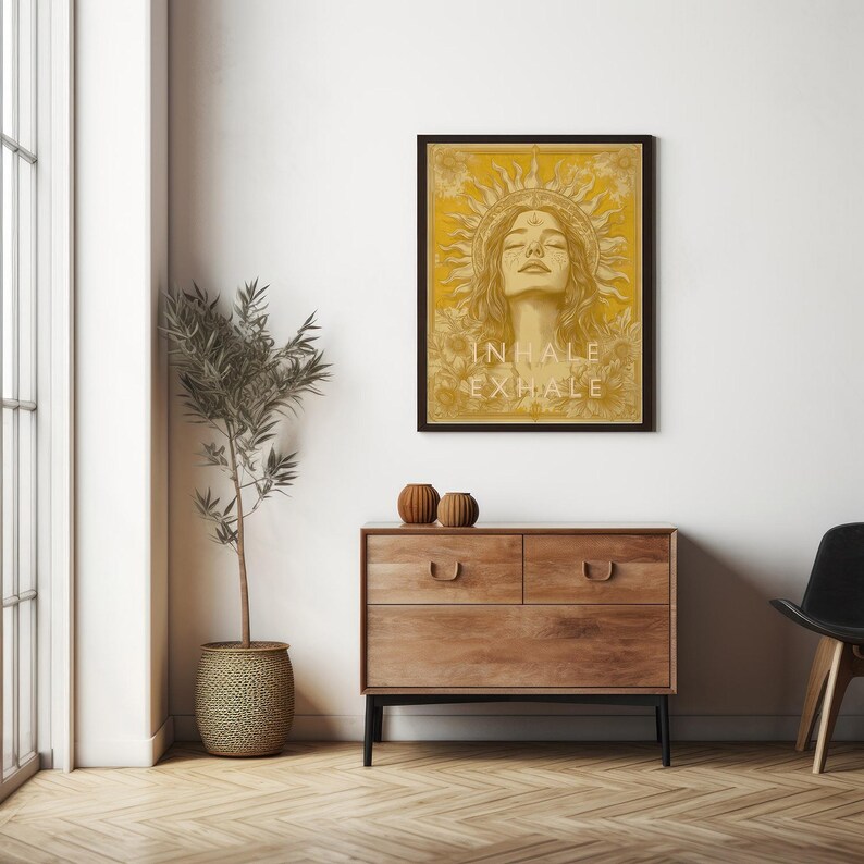Inhale Exhale Meditation Wall Art, Boho Sun Goddess Poster, Mindful ...