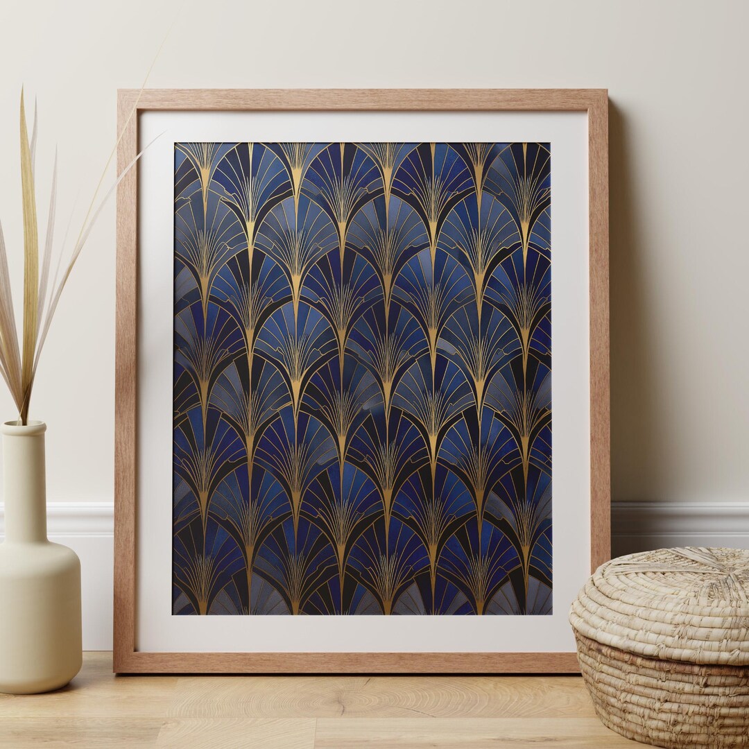 Geometric Art Deco Fan Print, Navy Blue Wall Art, Great Gatsby Decor - Etsy