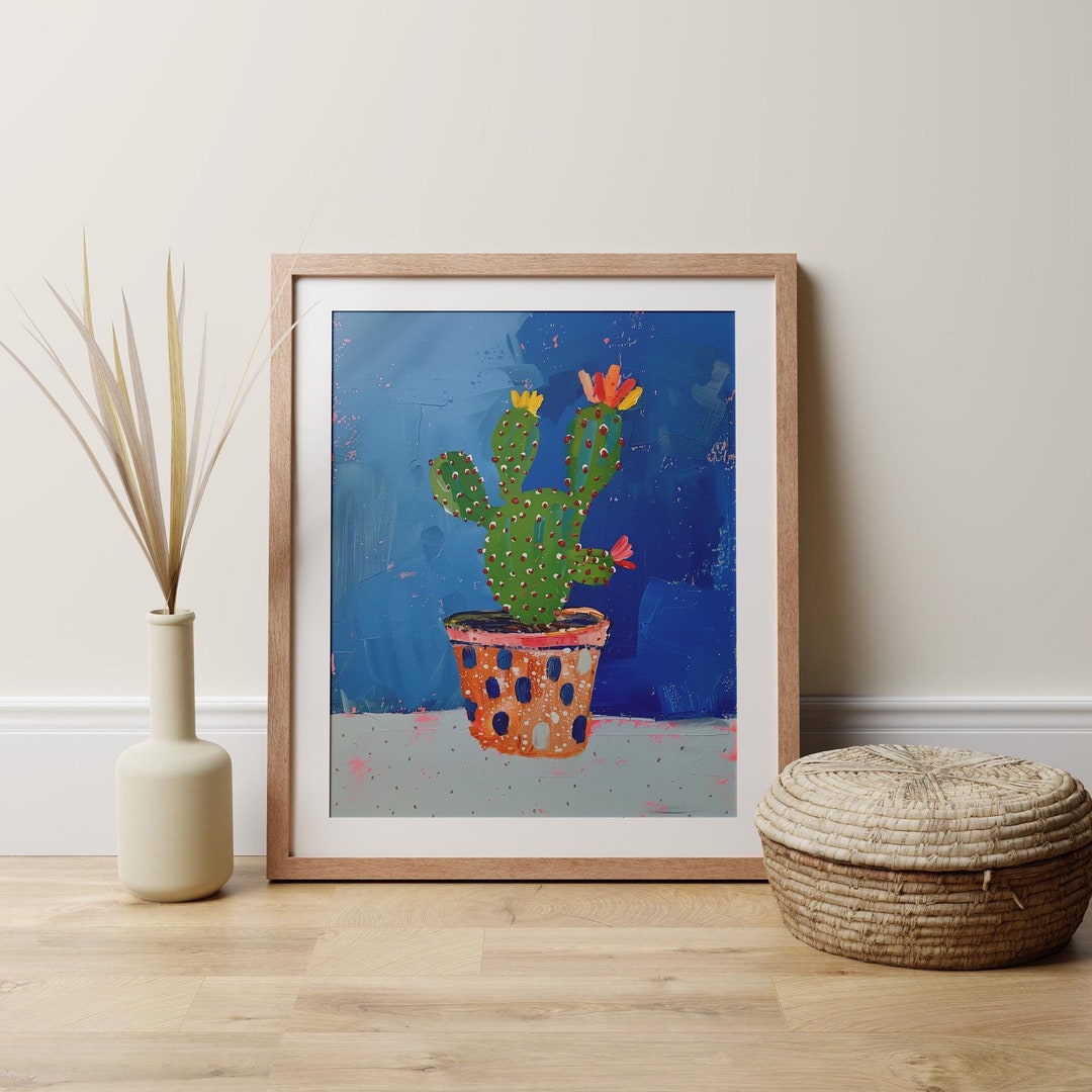 Blooming Cactus Polka Dot Pot Print, Trendy Botanical Wall Art ...