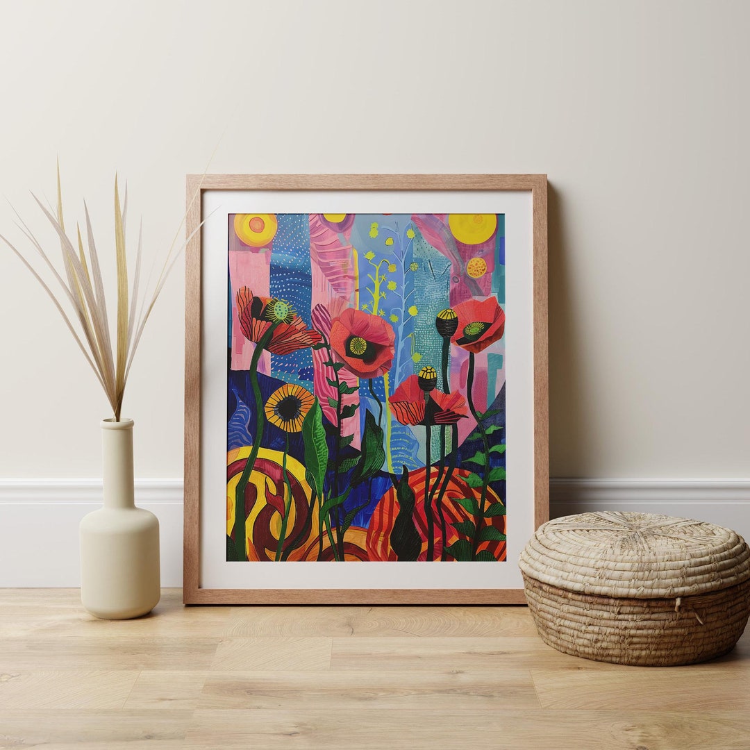 Whimsical Poppies Wall Art, Vibrant Colourful Poppy Print, Abstract ...