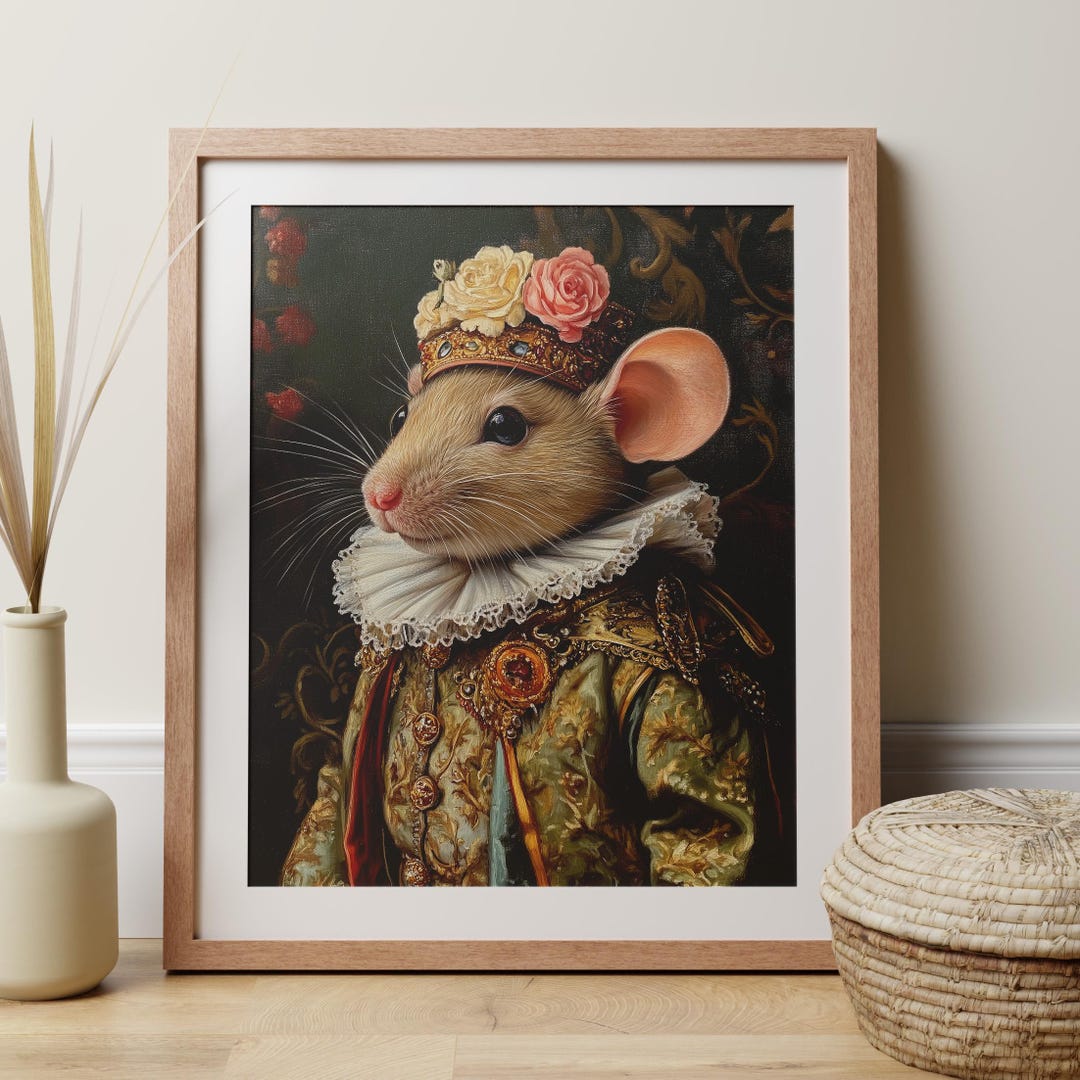 Animal Art Print Renaissance Mouse Portrait, Nursery Artwork Cute Royal ...