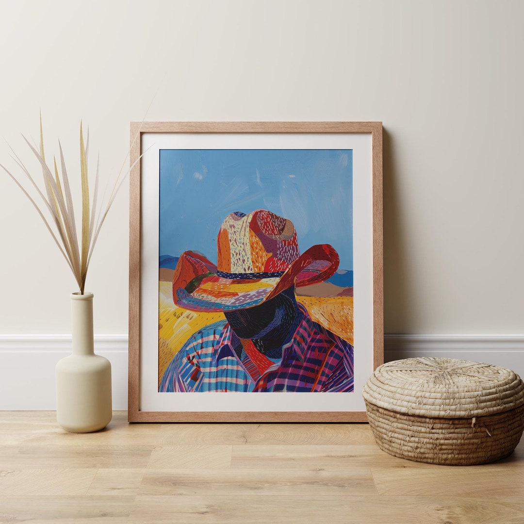 Faceless Cowboy Portrait Print, Abstract Western Wall Art, Wild West ...