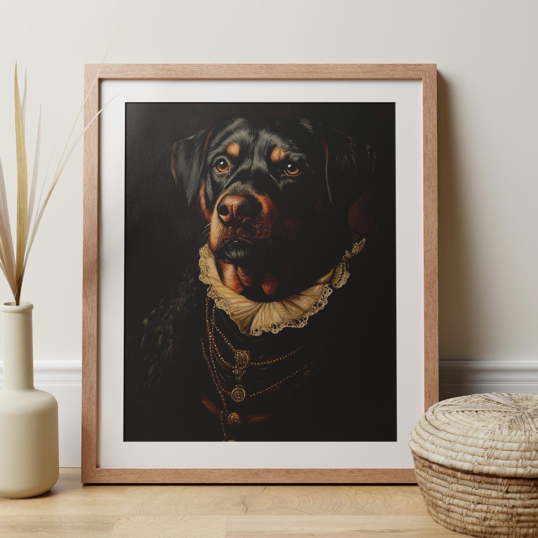 Dog Portrait Print of Renaissance Rottweiler in Vintage Elizabethan ...