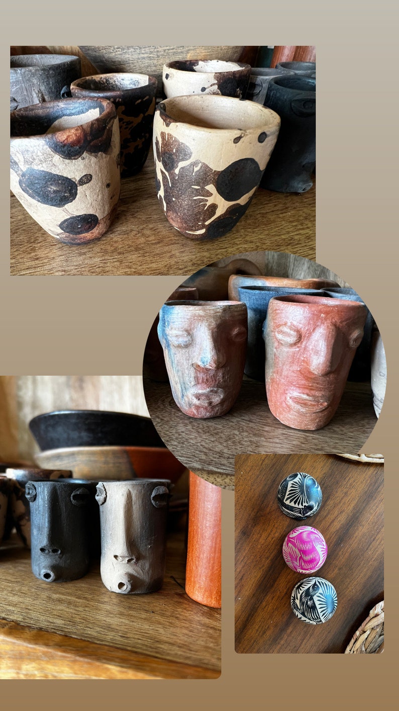 Handmade Clay Face Mezcal Copitas, Sets, Imported From Oaxaca, Mexico ...