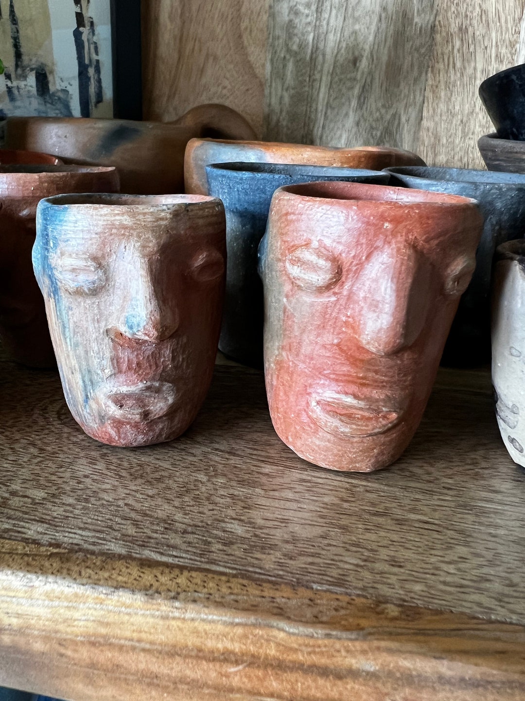 Handmade Clay Face Mezcal Copitas, Sets, Imported From Oaxaca, Mexico ...