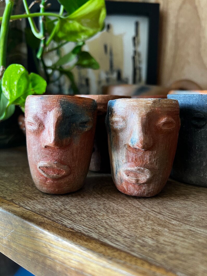 Handmade Clay Face Mezcal Copitas, Sets, Imported From Oaxaca, Mexico ...