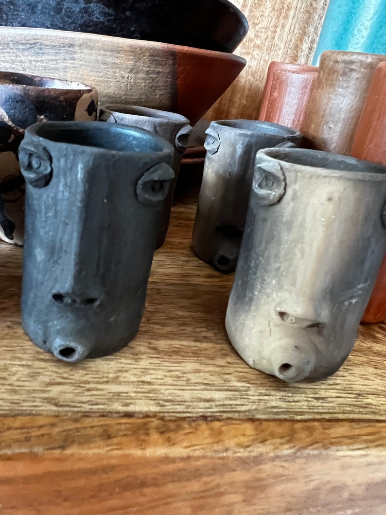 Handmade Clay Face Mezcal Copitas, Sets, Imported From Oaxaca, Mexico ...