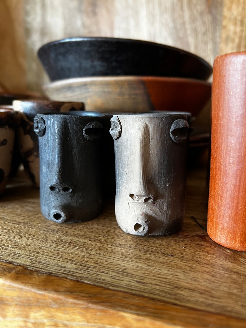 Handmade Clay Face Mezcal Copitas, Sets, Imported From Oaxaca, Mexico ...