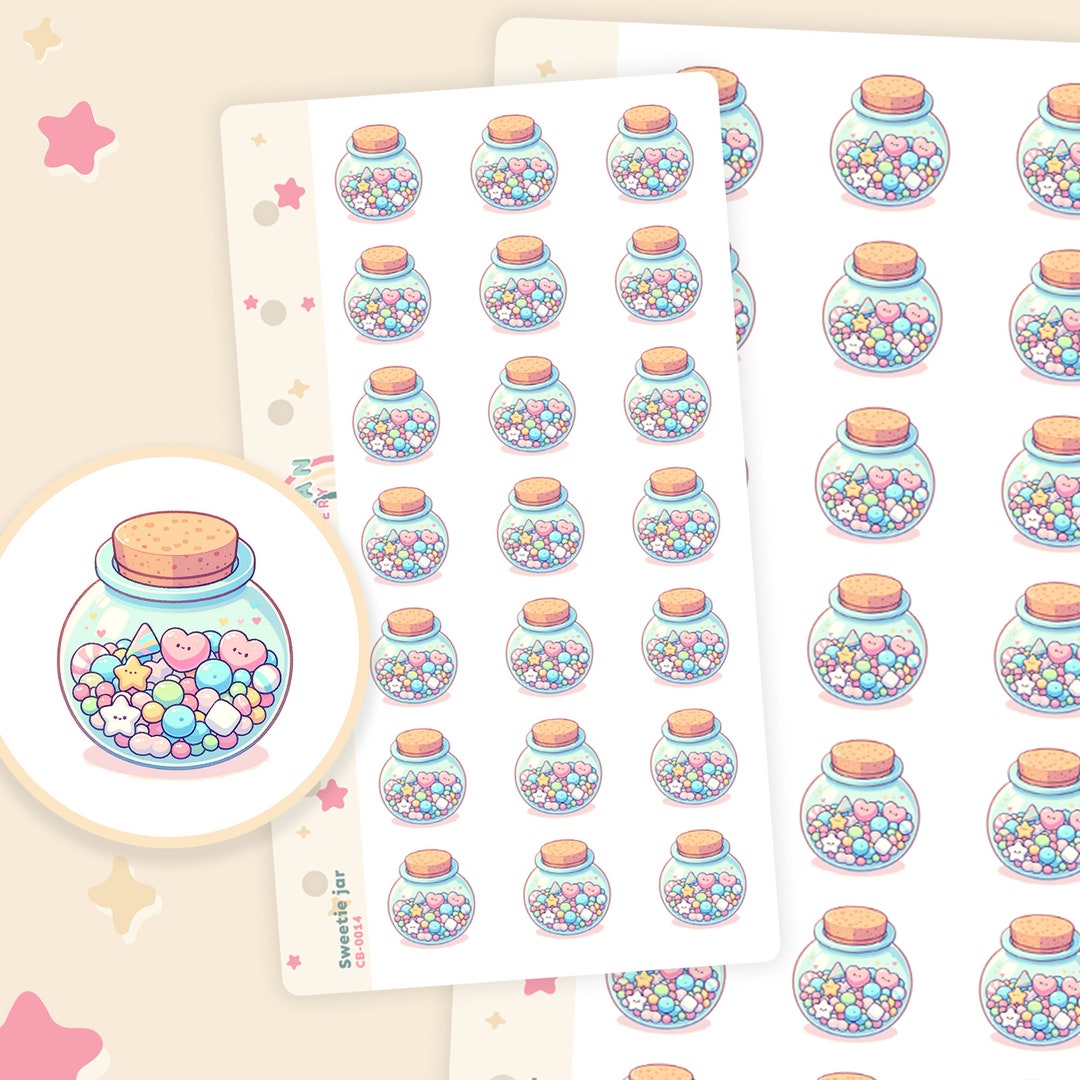 Cute Sweetie Jar Stickers Kawaii Sweets & Marshmallow Planner Stickers ...
