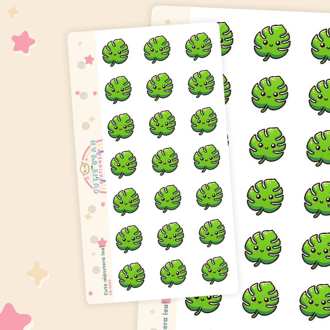 Cute Tropical Leaf Stickers Kawaii Monstera Plant Planner Stickers by ...