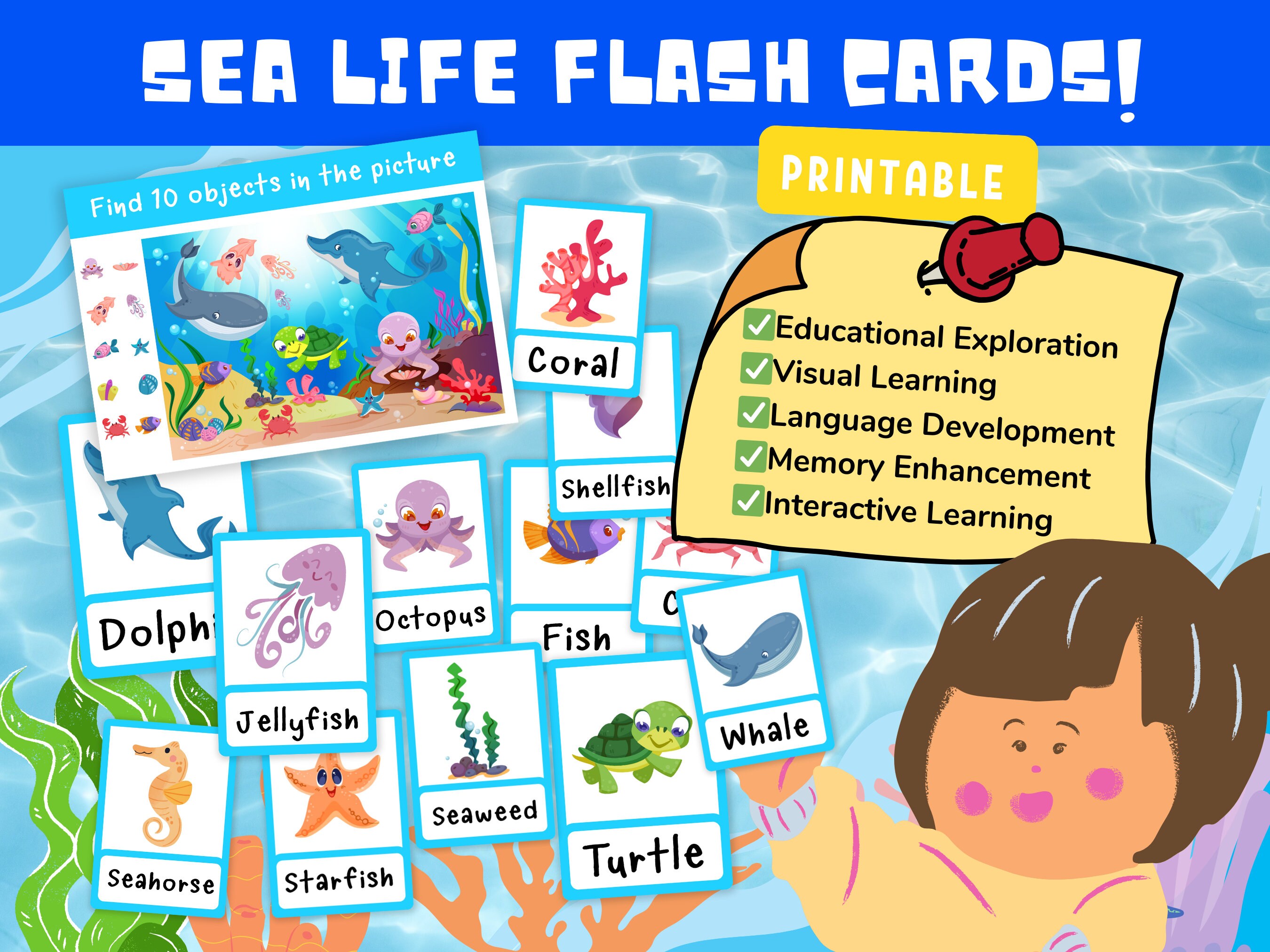 Explore the Ocean: 12 Sea Life Flashcards Worksheet Set, Instant ...