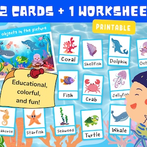 Explore the Ocean: 12 Sea Life Flashcards Worksheet Set, Instant ...