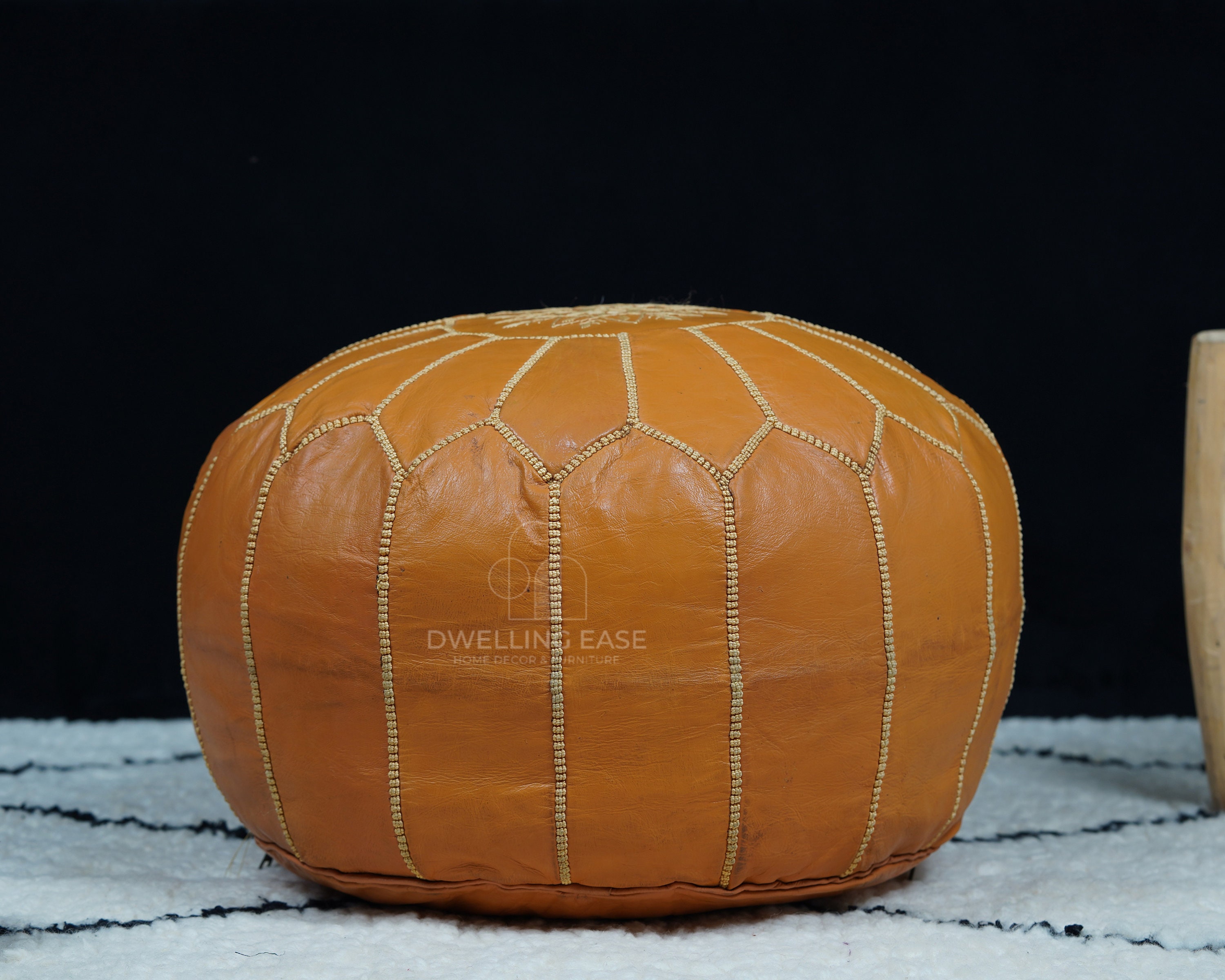 PREFILLED OCHRE Moroccan Pouf With White Stitching, Moroccan Leather ...