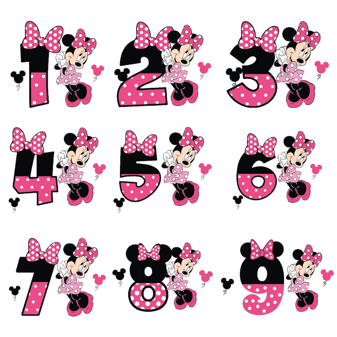 Minnie Mouse Birthday Number SVG, Layered Font, Clipart (digital Cut ...