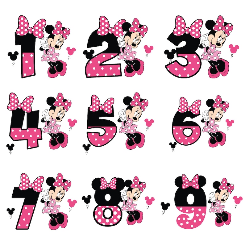 Minnie Birthday Svg, Minnie Number, Mickey Minnie Number Font Svg ...