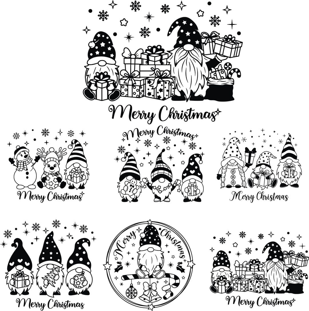 Christmas Gnome Doodle Bundle, Merry Christmas Cut File (SVG, PNG, PDF ...