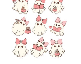 Pink Ghost Png Ghost Collage Svg PNG, Halloween Png Cute Pink Reading ...