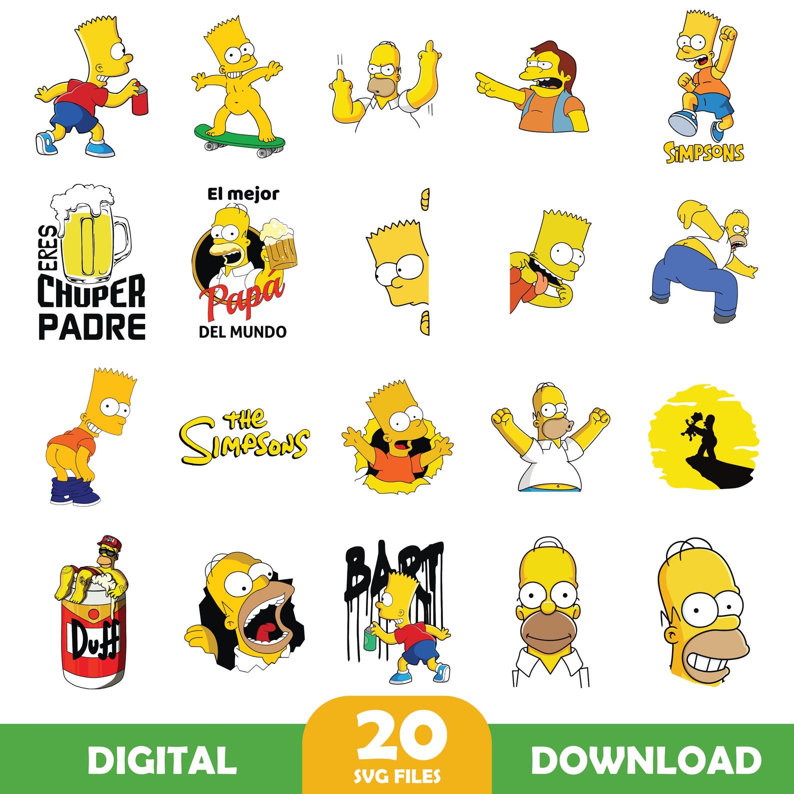 The Simpsons Cartoon Character SVG Bundle | Yellow Clipart Files ...