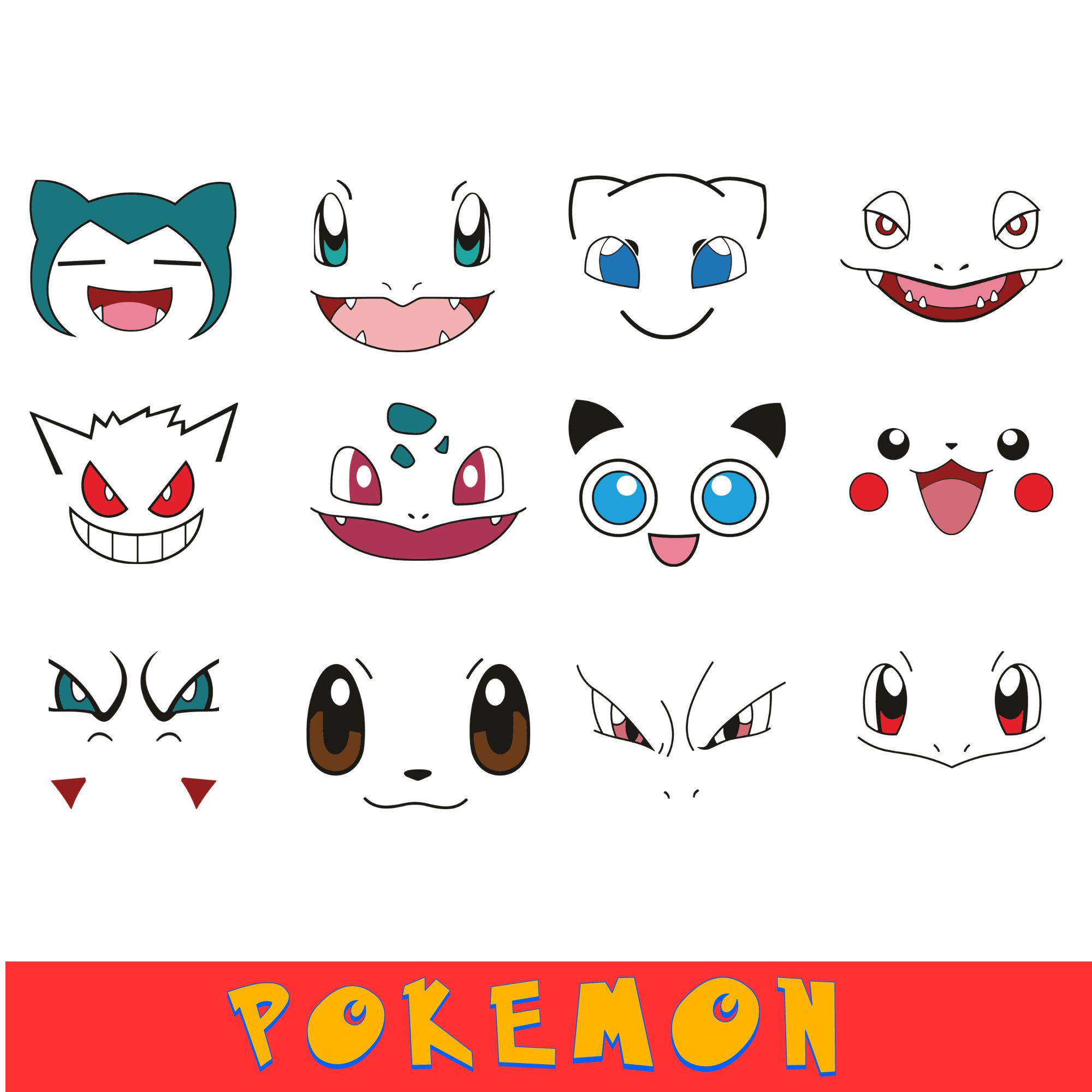 Paquete de 12 svg de cara de Pikachu, SVG de cara de Pokémon, diseño de ...