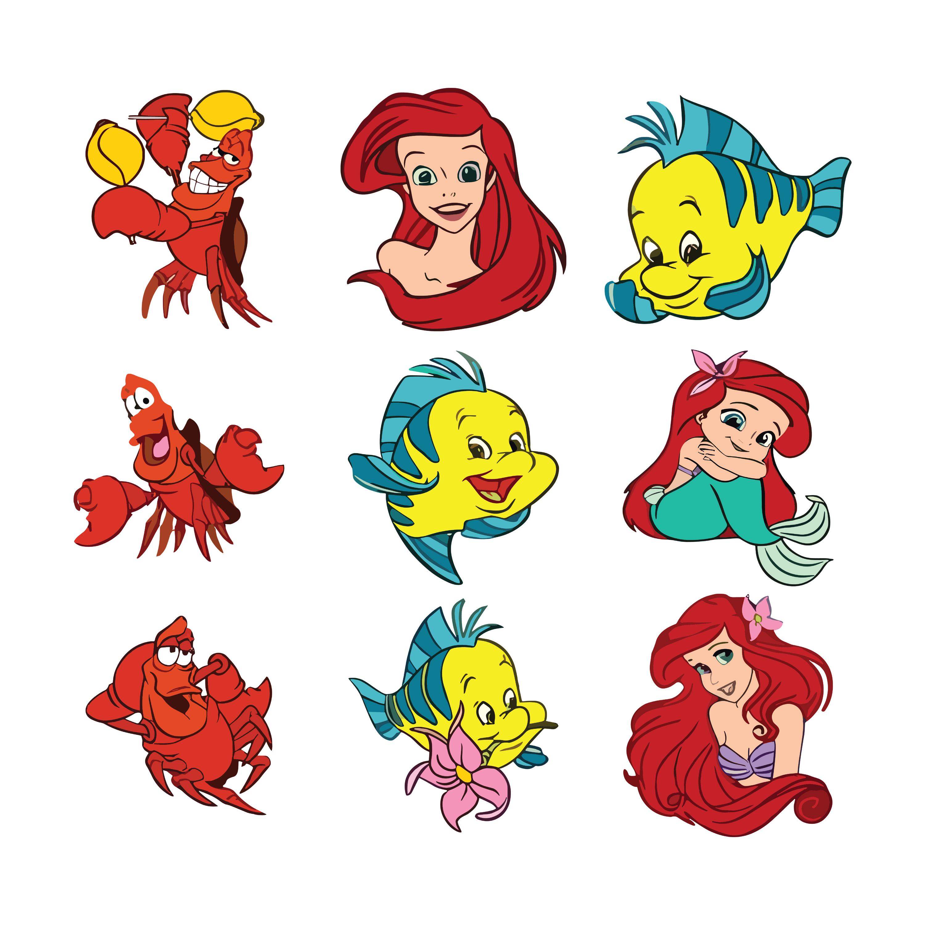 The Little Mermaid PNG Cliparts Bundle, Ariel PNG Cartoon Sublimation ...