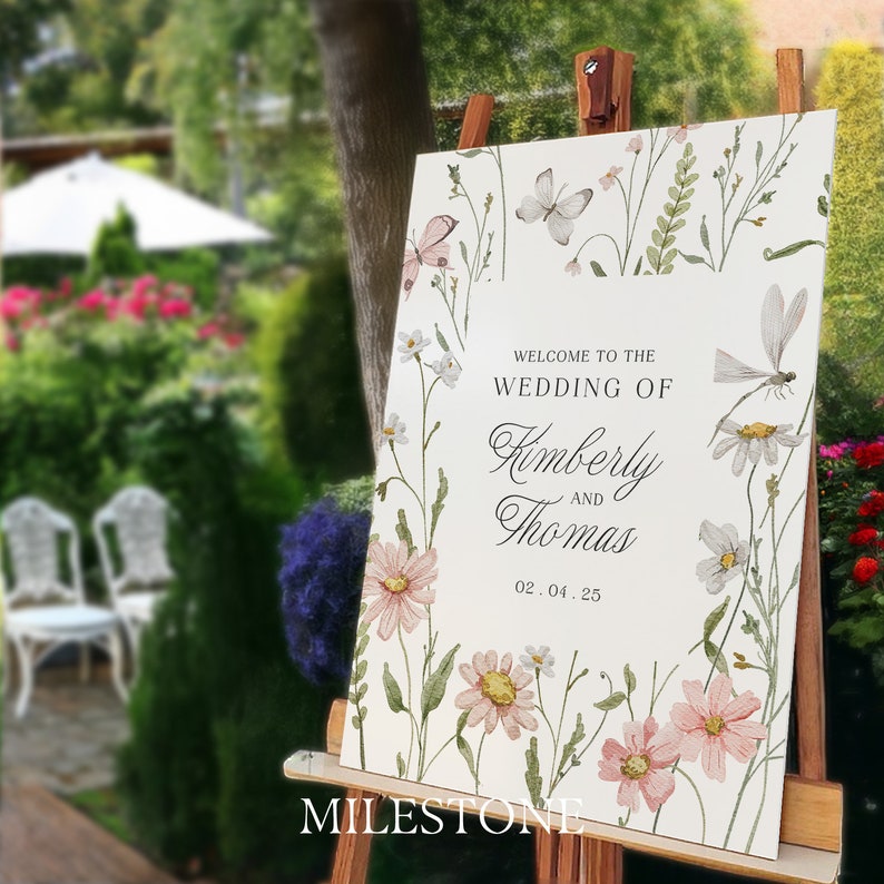 Wildflowers Wedding Sign, Floral Welcome to the Wedding of Sign ...