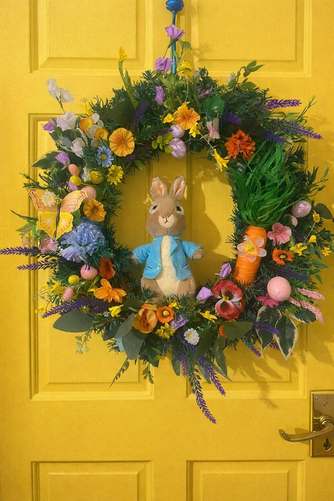 Floral Easter Wreath | Handmade Peter Rabbit & Carrot Door Décor - Etsy