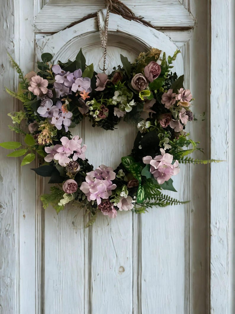 Pink Heart Shaped Box Wreath for Front Door With Artificial Pink Roses ...
