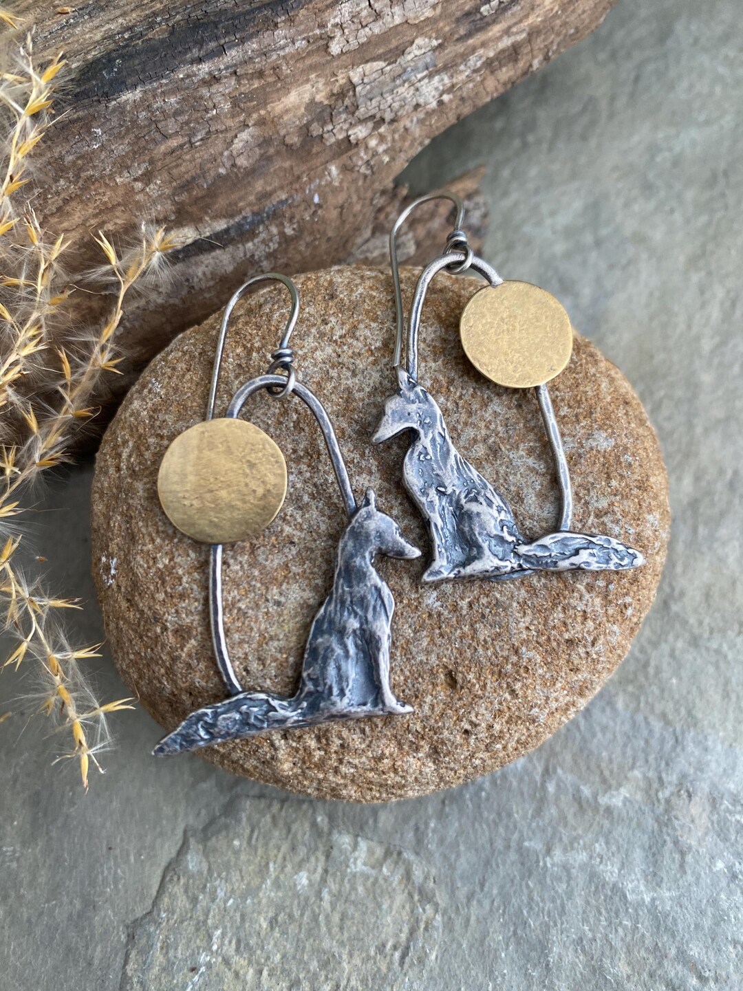 Sterling Silver Foxes With Brass Moons Hoop Earrings - Etsy