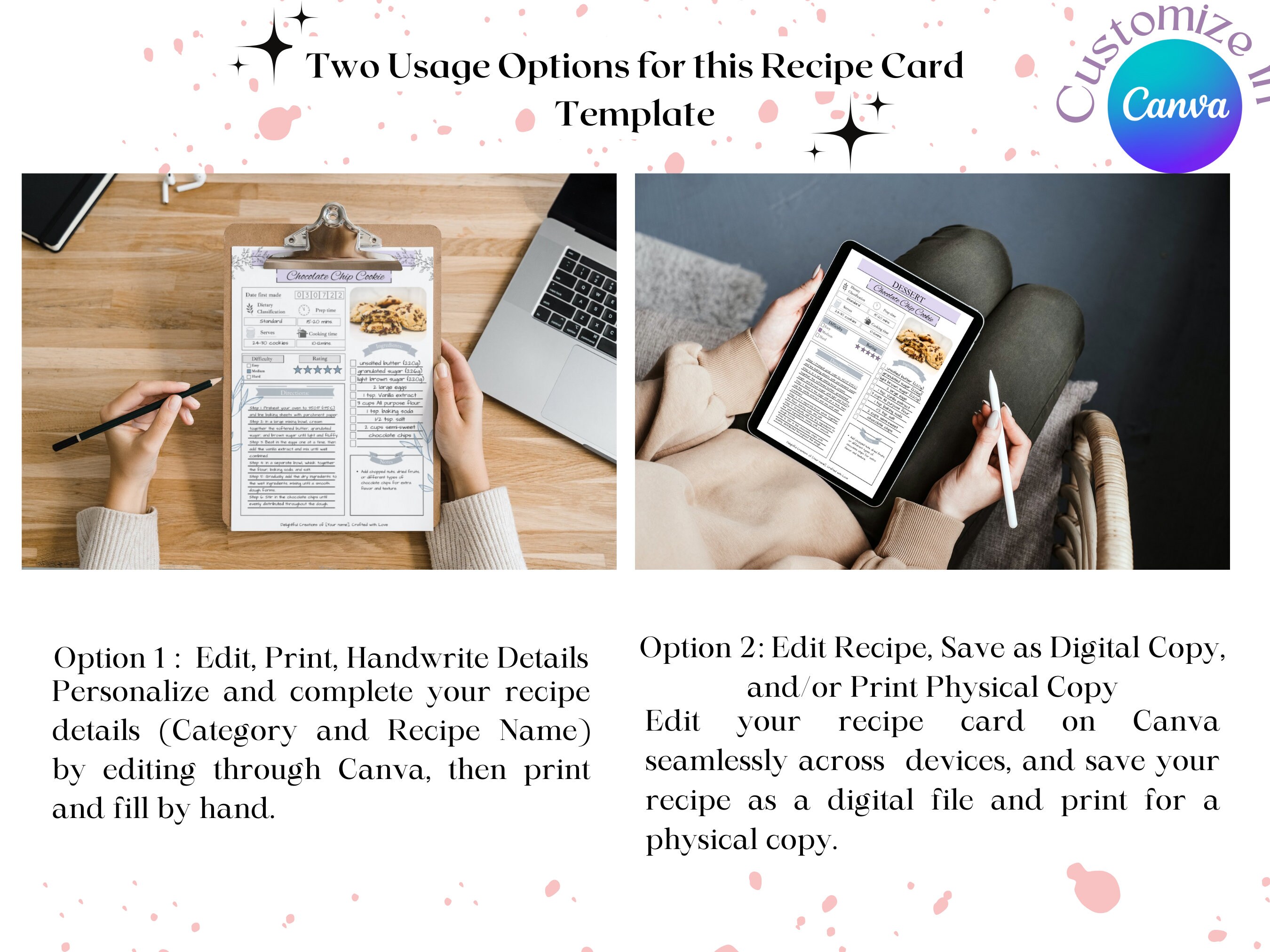 Personalized Recipe Card Printable and Editable A4 & US Letter Digital ...