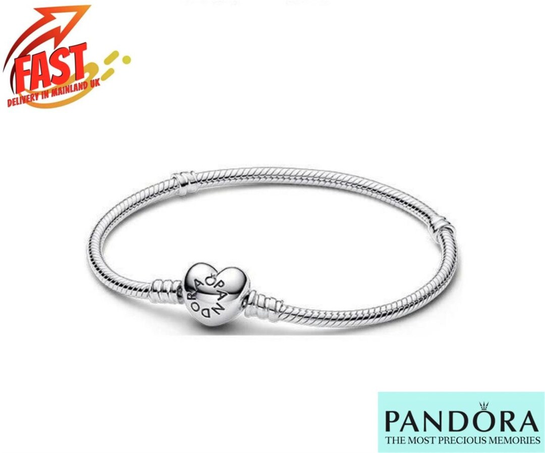 Pandora Initial Heart Bracelet, 925 Silver Heart Clasp Plain Chain ...