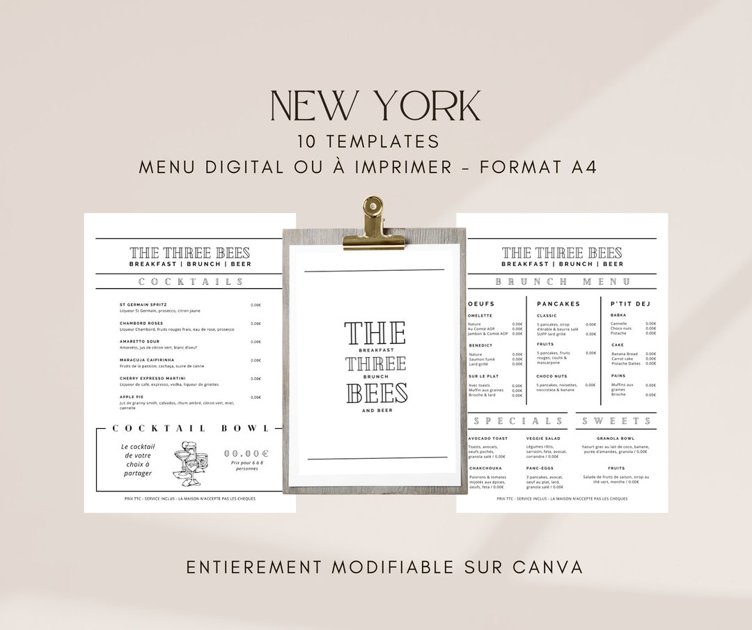 NEW YORK TEMPLATE - Printable Restaurant Menu Template | Bar Card ...
