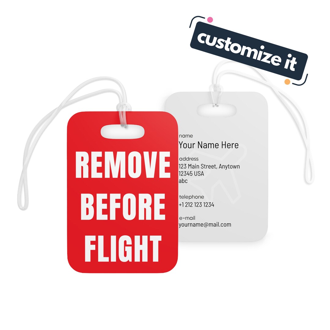 Personalized Luggage Tag, remove Before Flight Custom Luggage Tag, ID ...