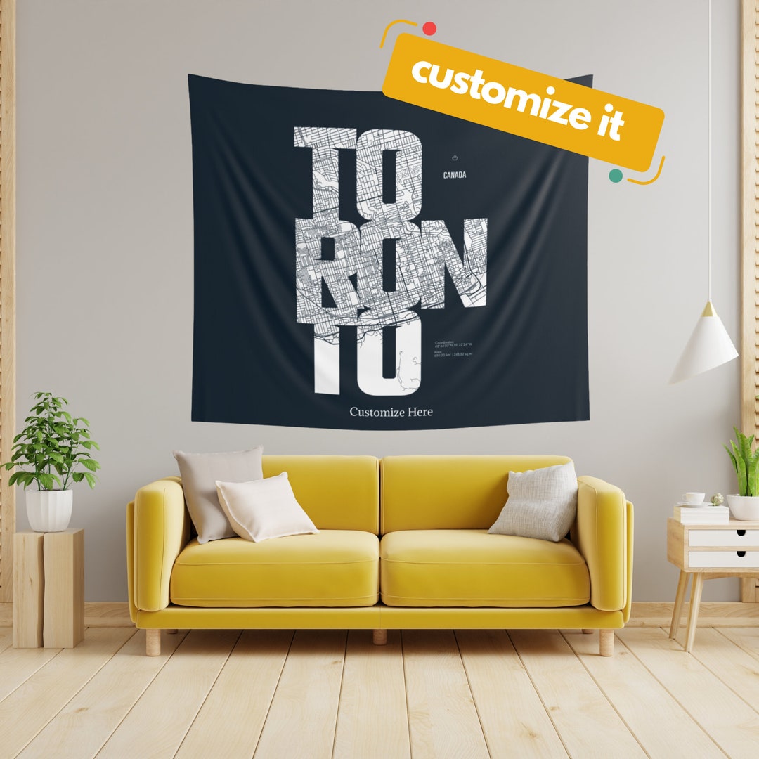 Toronto Map Custom Indoor Wall Tapestries, Travel Wall Tapestry ...