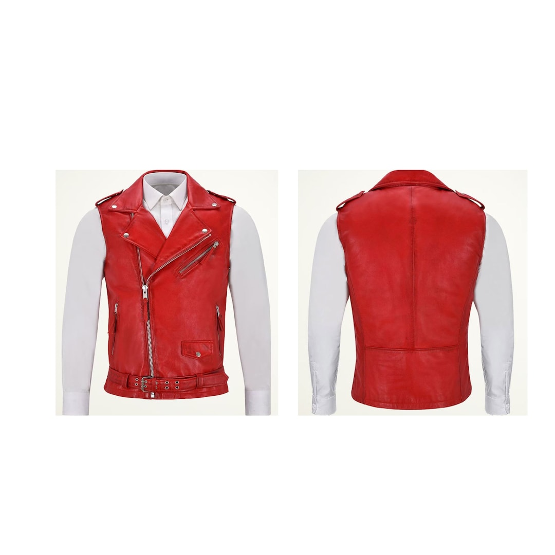 Men's Biker Leather Vest Red Leather Vest Red Biker Leather Vest Red ...