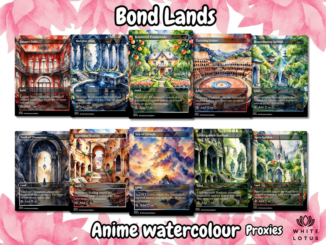 Bond Land Pack (10+ Cards) Anime Watercolour Lands Set of 10+ Unique ...