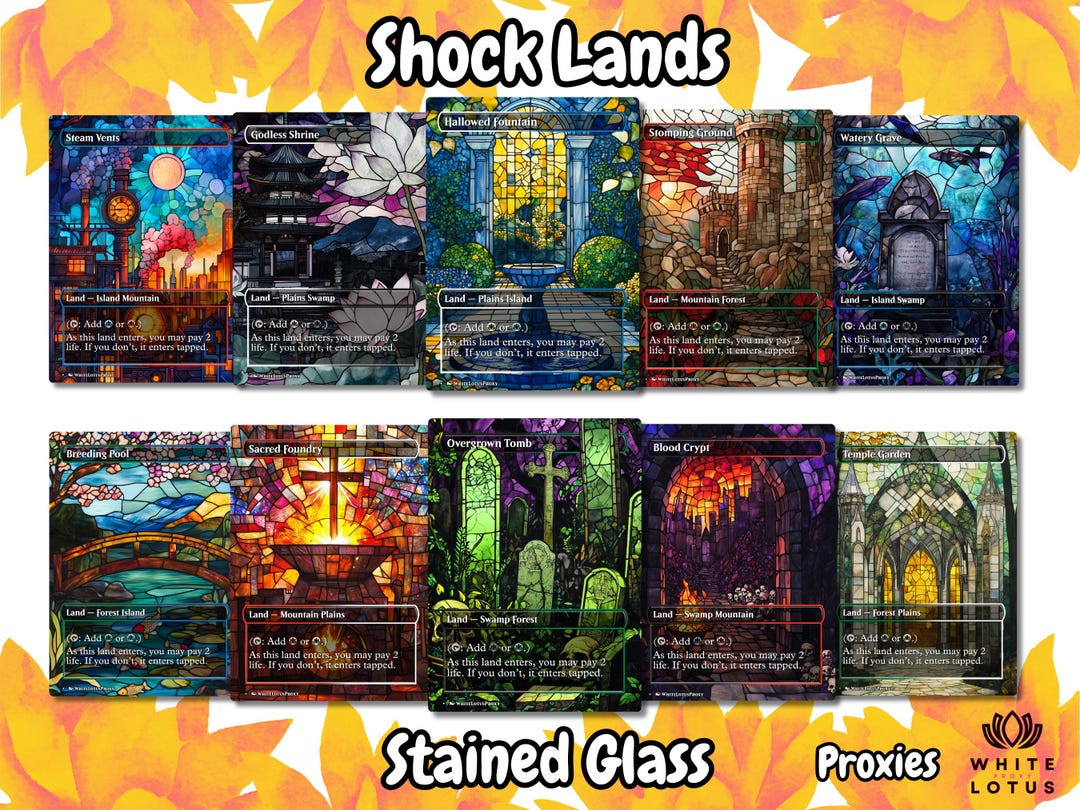 Shock Land Pack (10+ Cards) Stained Glass Lands Set of 10+ Unique ...