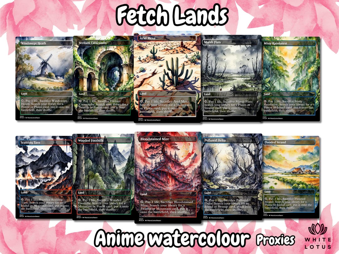 Fetch Land Pack (10+ Cards) Anime Watercolour Lands Set of 10+ Unique ...